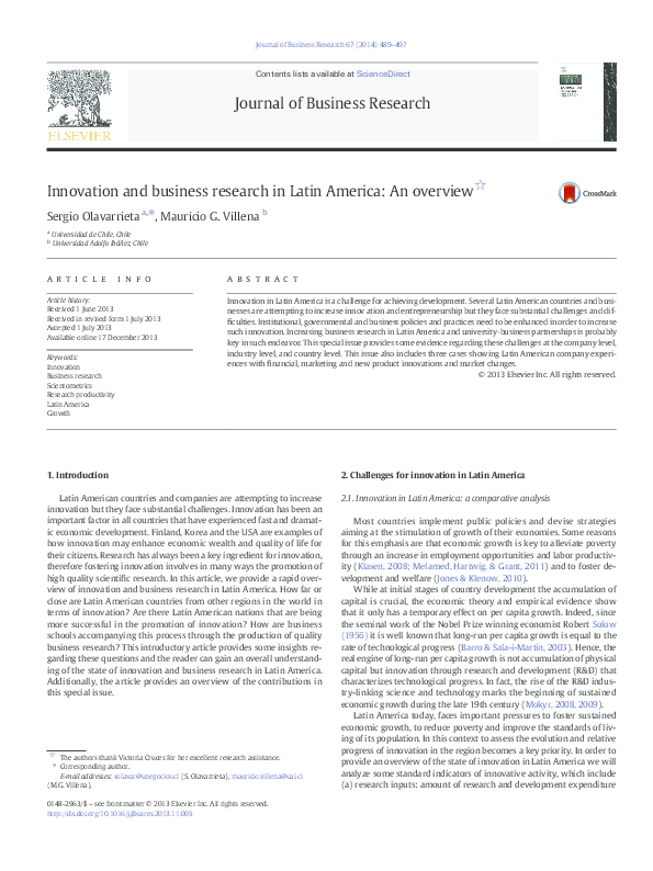 (PDF) Innovation and business research in Latin America: An overview