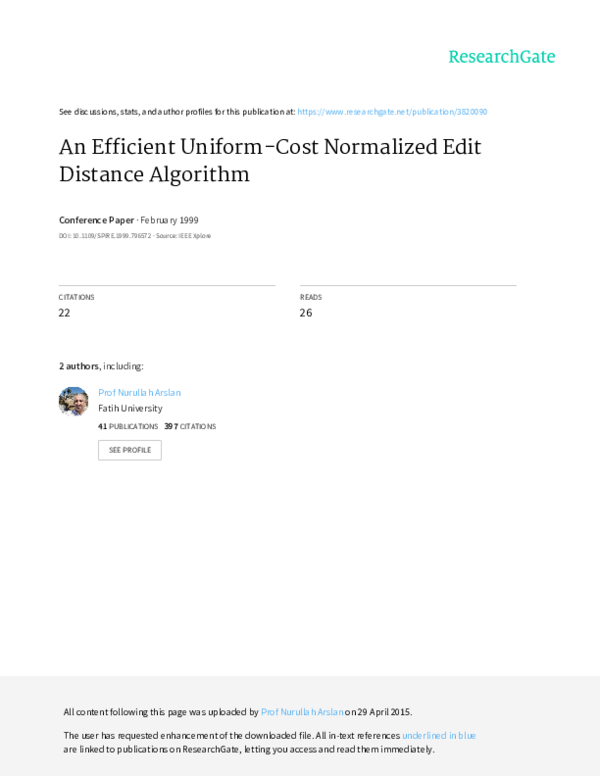 (PDF) An efficient uniform-cost normalized edit distance algorithm