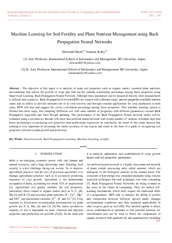 (PDF) Machine Learning for Soil Fertility and Plant Nutrient Management ...