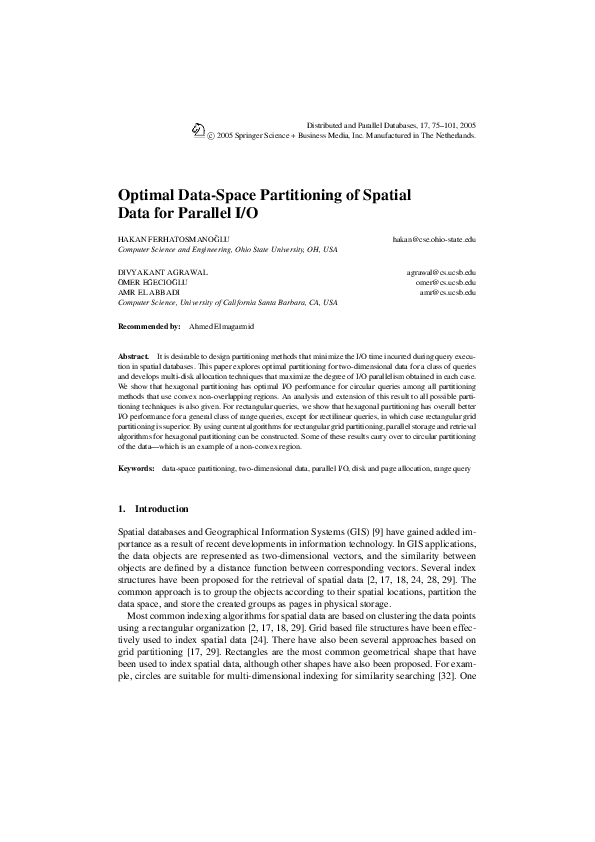 Pdf Optimal Data Space Partitioning Of Spatial Data For Parallel Io