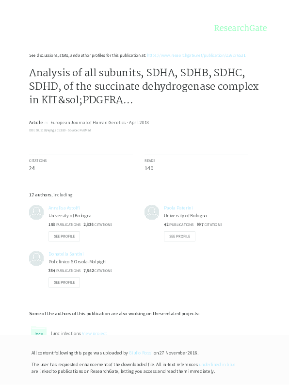 (PDF) Analysis of all subunits, SDHA, SDHB, SDHC, SDHD, of the ...