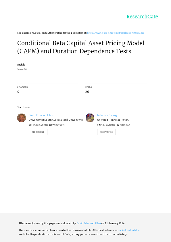 (PDF) Conditional Beta Capital Asset Pricing Model (CAPM) and Duration ...