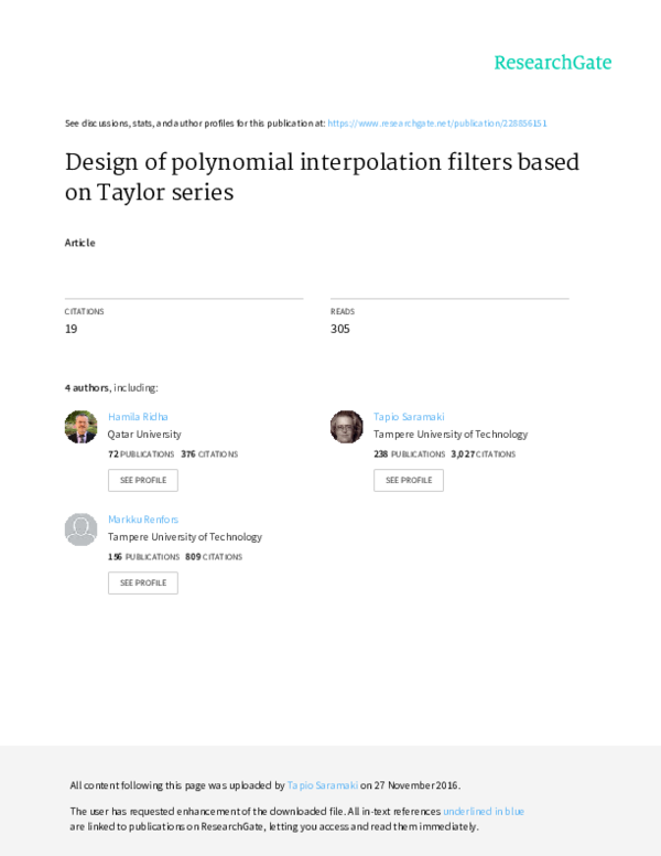 (PDF) Design of polynomial interpolation filters based on Taylor series