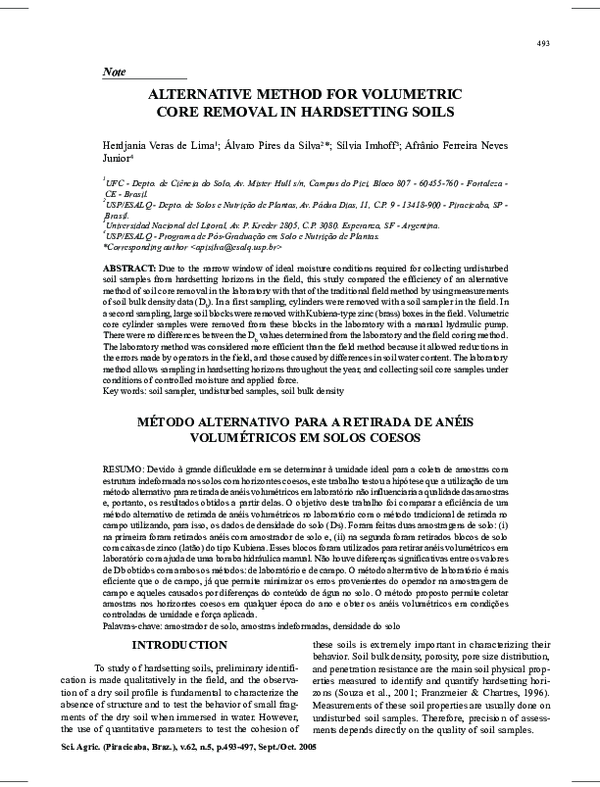 (PDF) Volumetric core removal in hardsetting soils ALTERNATIVE METHOD ...
