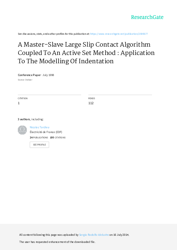 (PDF) A master-slave large slip contact algorithm coupled to an active set method: application ...
