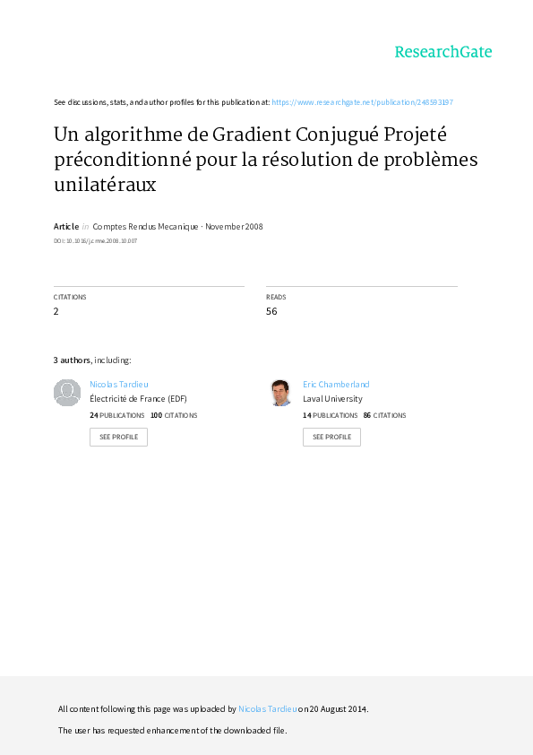 (PDF) Un algorithme de Gradient Conjugué Projeté préconditionné pour la ...