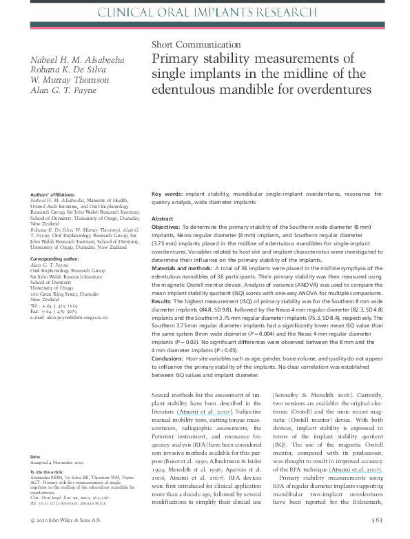 (PDF) Primary stability measurements of single implants in the midline ...