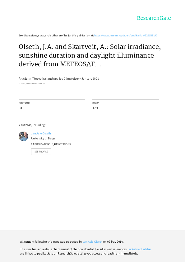 (PDF) Solar irradiance, sunshine duration and daylight illuminance ...