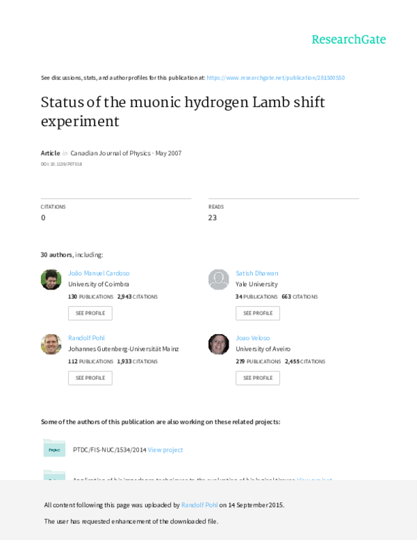 (PDF) The muonic hydrogen Lamb-shift experiment