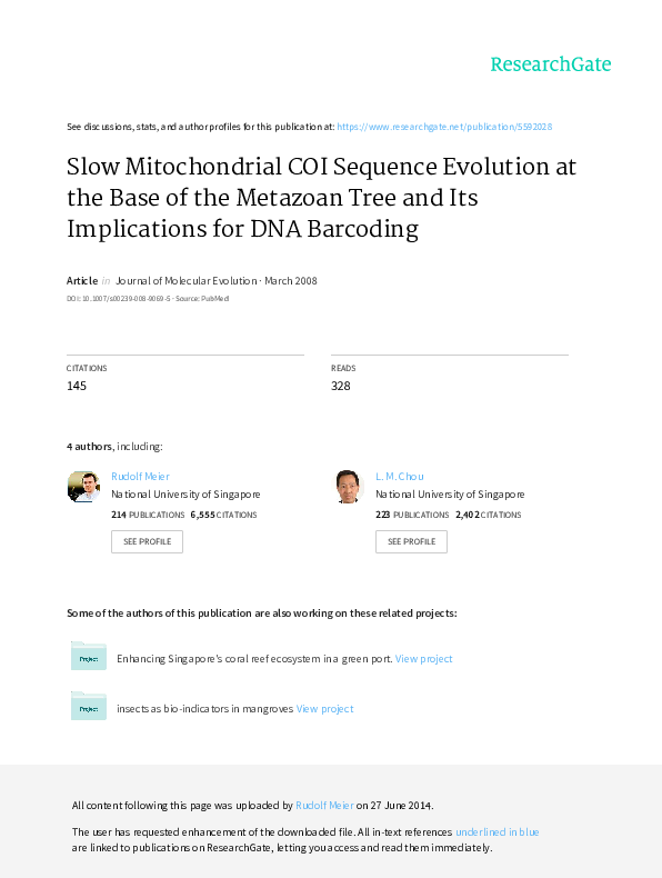 (PDF) Slow Mitochondrial COI Sequence Evolution at the Base of the ...