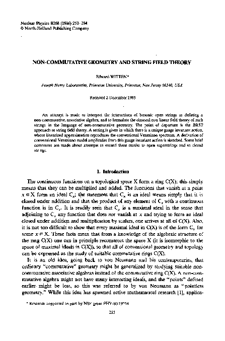 Pdf Non Commutative Geometry And String Field Theory