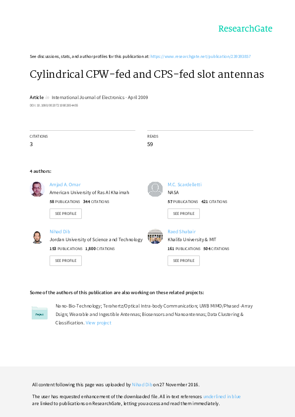 (PDF) Cylindrical CPW-fed and CPS-fed slot antennas