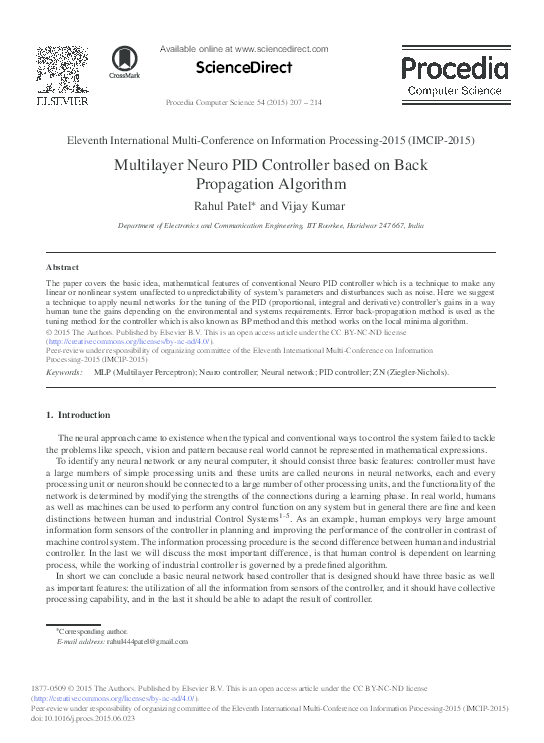 (PDF) Multilayer Neuro PID Controller based on Back Propagation Algorithm