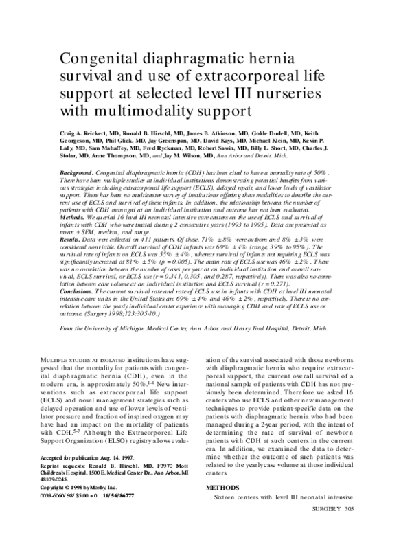 (PDF) Congenital diaphragmatic hernia survival and use of ...