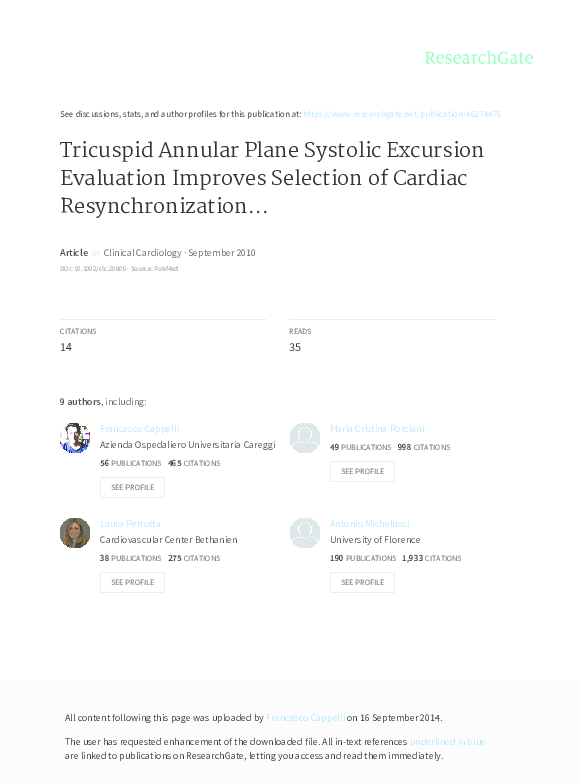 (PDF) Tricuspid Annular Plane Systolic Excursion Evaluation Improves ...