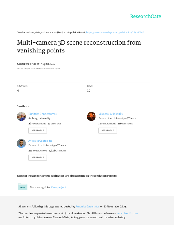 (PDF) Multi-camera 3D scene reconstruction from vanishing points
