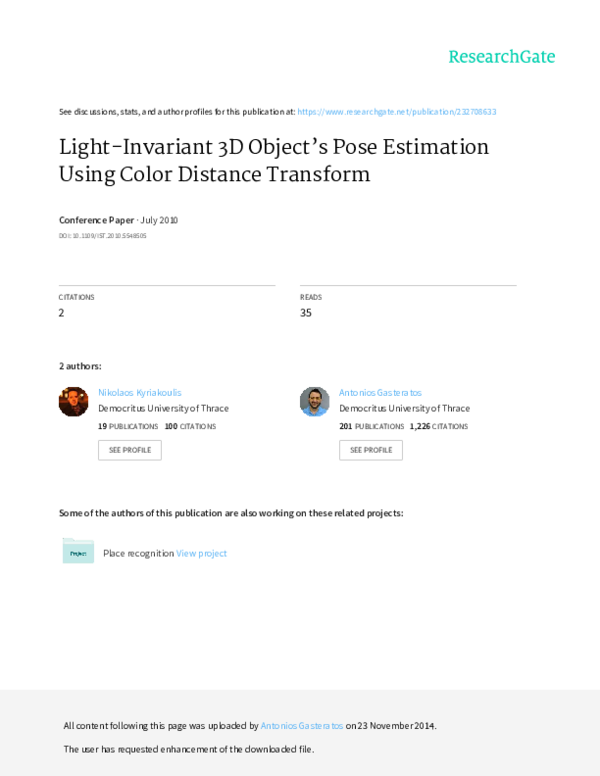(PDF) Light-invariant 3D object's pose estimation using color distance transform