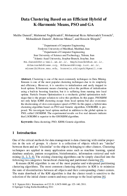 (PDF) Data Clustering Based on an Efficient Hybrid of K-Harmonic Means ...