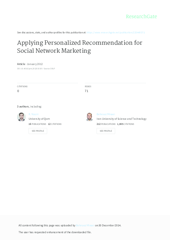 (PDF) Applying Personalized Recommendation for Social Network Marketing ...