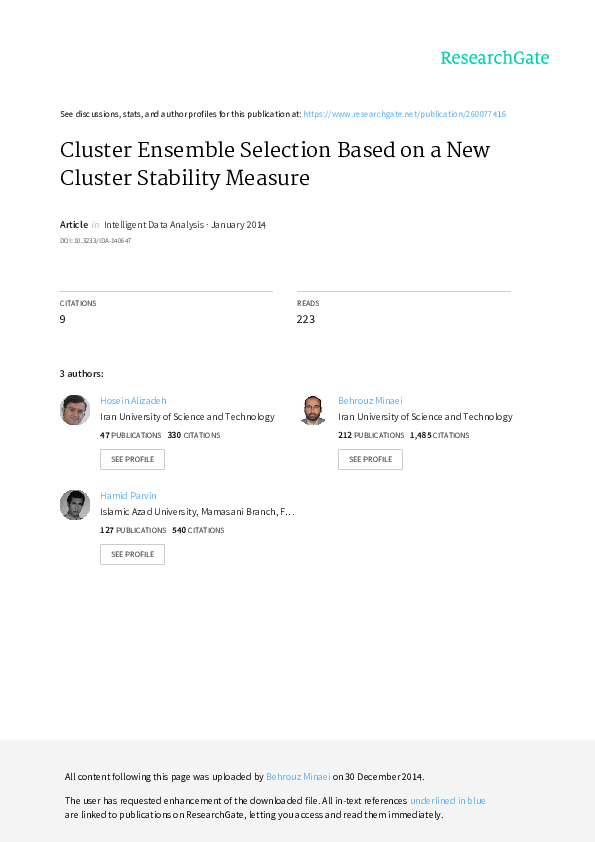 (PDF) Cluster Ensemble Selection Based on a New Cluster Stability ...