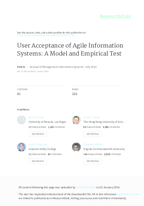 (PDF) User Acceptance of Agile Information Systems: A Model and ...
