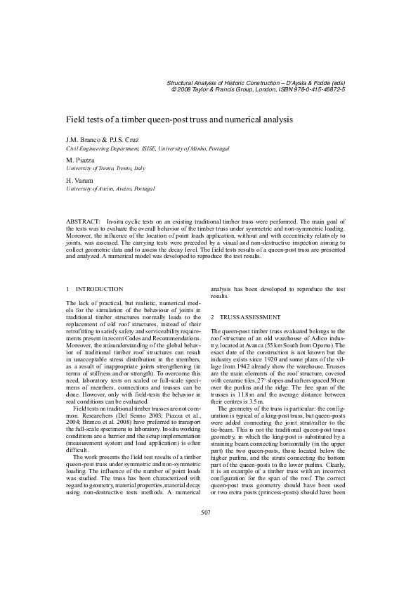 (PDF) Field tests of a timber queen-post truss and numerical analysis ...