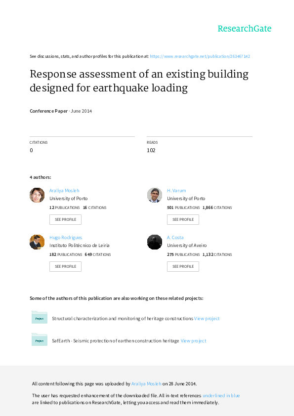 (PDF) Response assessment of an existing building designed for ...