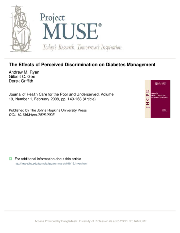 (PDF) The Effects of Perceived Discrimination on Diabetes Management