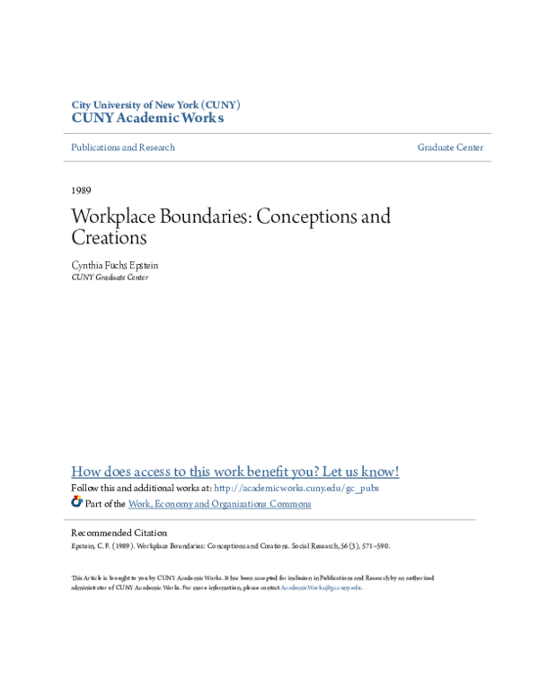 (PDF) CUNY Academic Works Workplace Boundaries: Conceptions and Creations