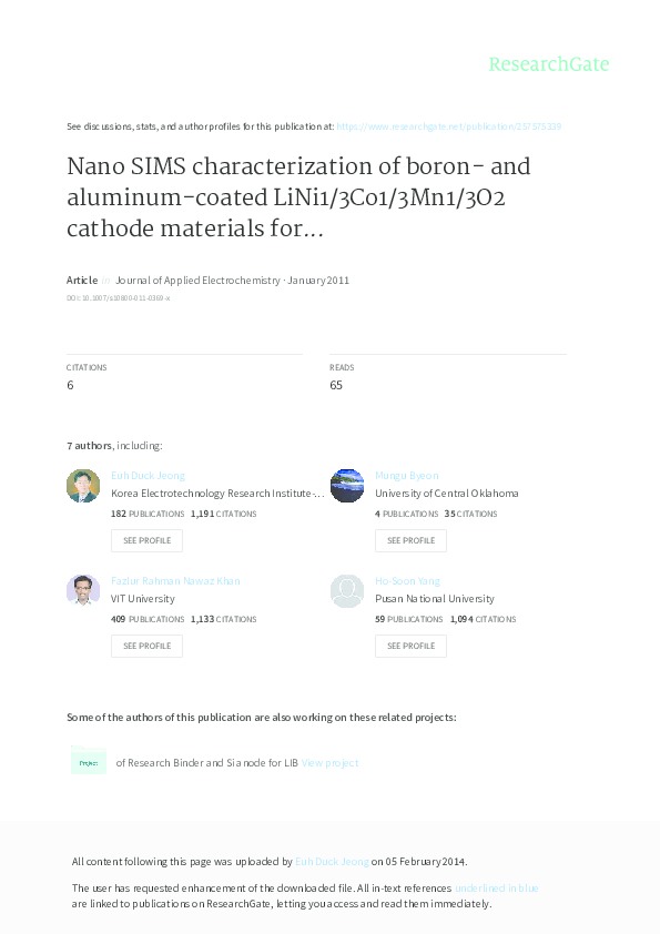 (PDF) Nano SIMS characterization of boron-and aluminum-coated LiNi 1/3 ...