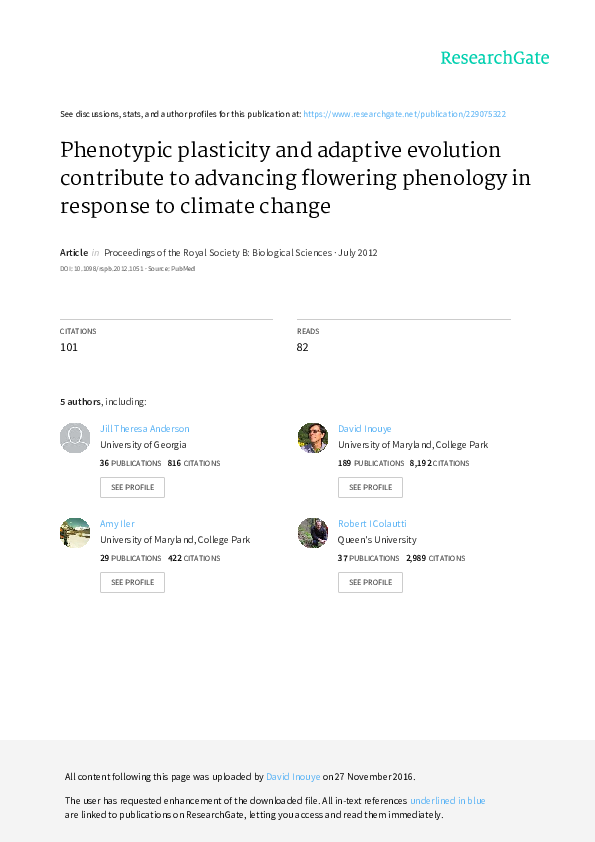 (PDF) Phenotypic plasticity and adaptive evolution contribute to advancing flowering phenology ...