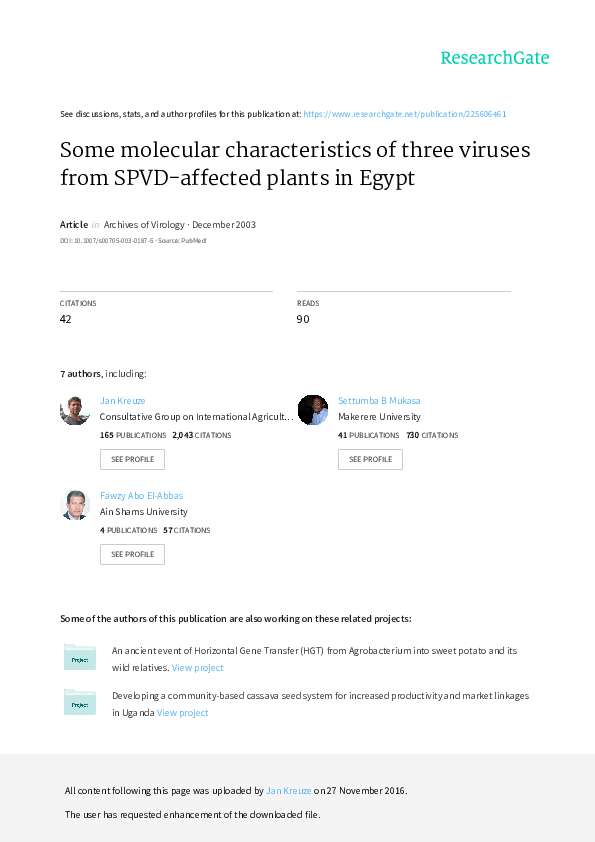 (PDF) Some molecular characteristics of three viruses from SPVD-affected sweet potato plants in ...