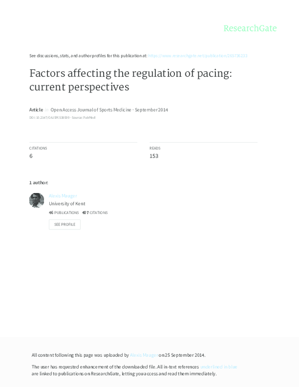 (PDF) Factors affecting the regulation of pacing: current perspectives