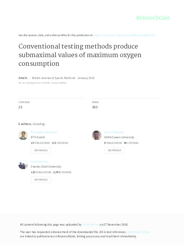Pdf Conventional Testing Methods Produce Submaximal Values Of Maximum
