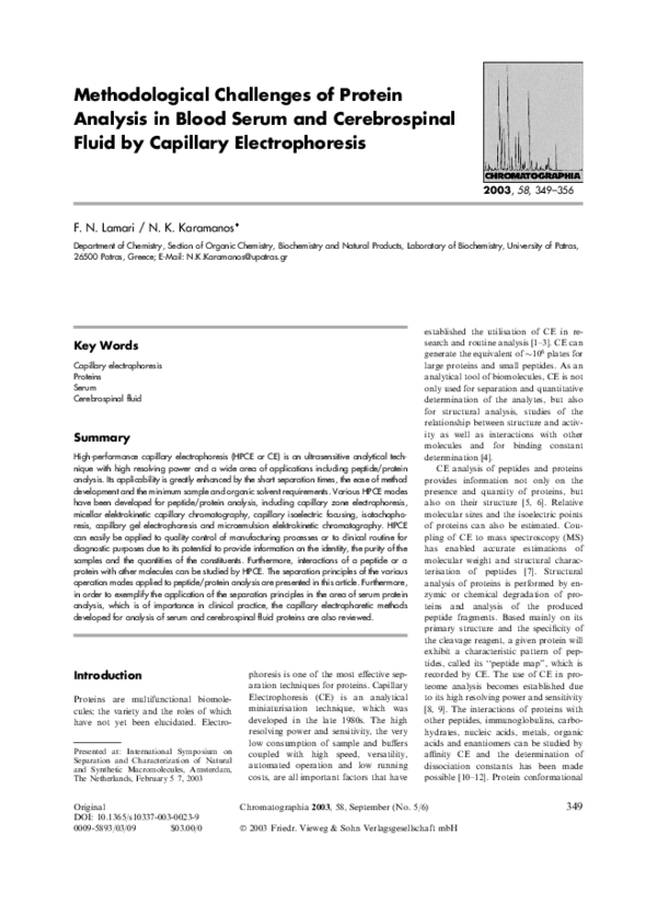(PDF) Methodological Challenges of Protein Analysis in Blood Serum and ...