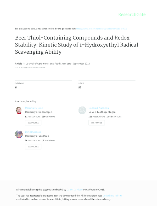 (PDF) Beer Thiol-Containing Compounds and Redox Stability: Kinetic ...