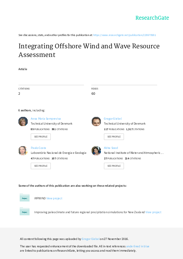 (PDF) Integrating Offshore Wind and Wave Resource Assessment