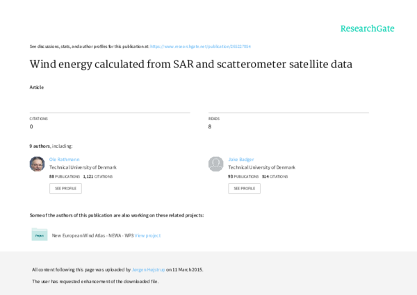 (PDF) Wind energy calculated from SAR and scatterometer satellite data