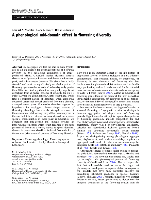 (PDF) A phenological mid-domain effect in flowering diversity