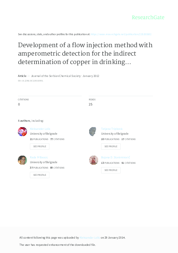 Pdf Development Of Flow Injection Method For Indirect Copper Determination With Amperometric