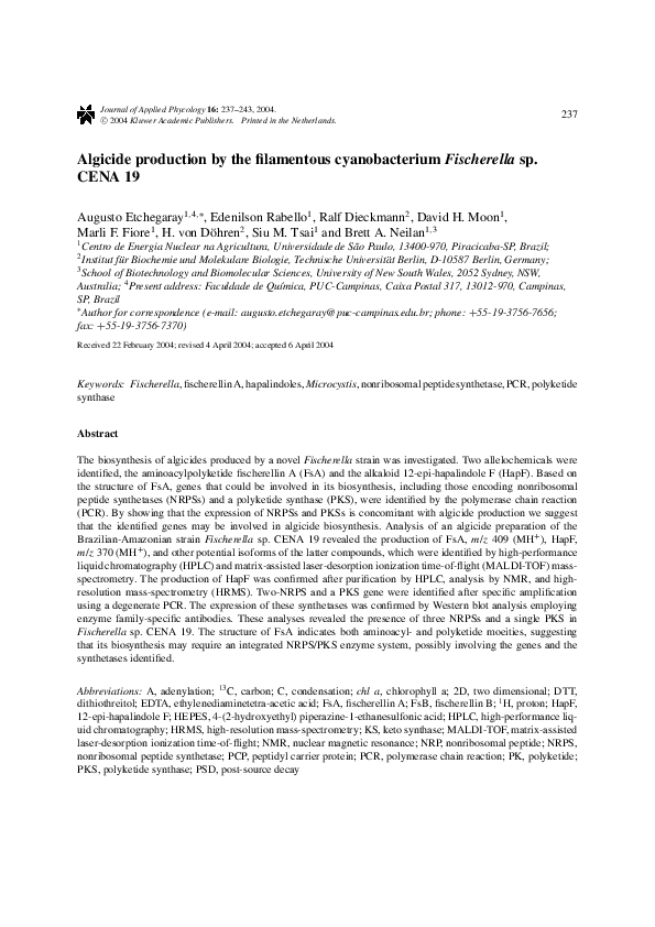 (PDF) Algicide production by the filamentous cyanobacterium Fischerella ...