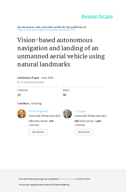 (PDF) Vision-based autonomous navigation and landing of an unmanned aerial vehicle using natural ...
