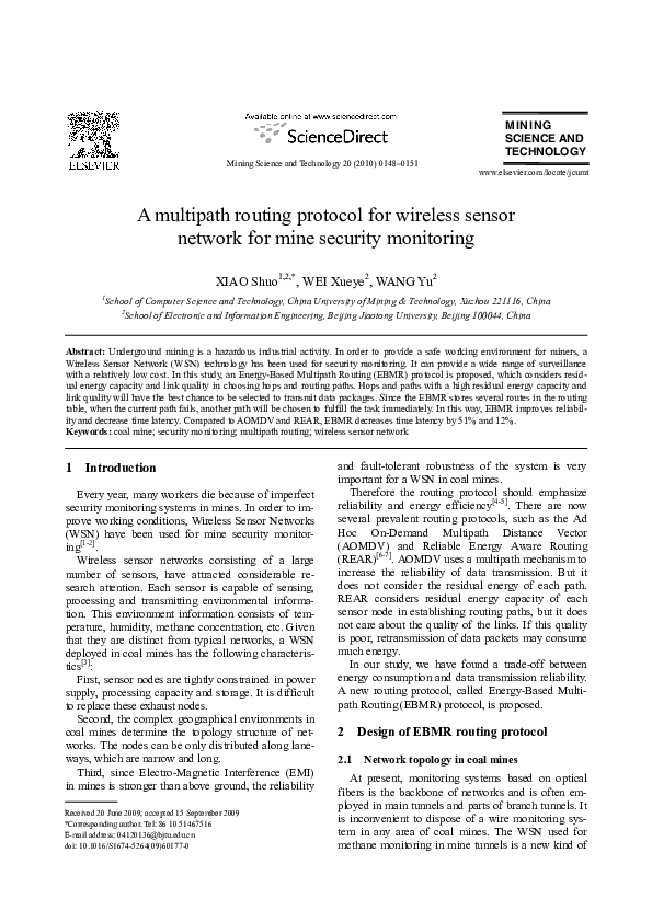 (PDF) A multipath routing protocol for wireless sensor network for mine security monitoring
