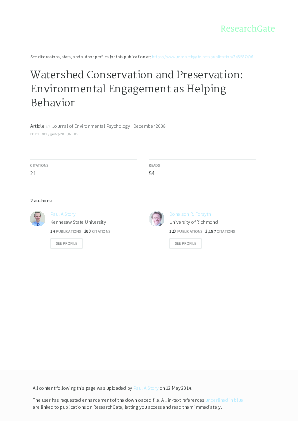 (PDF) Watershed conservation and preservation: Environmental engagement ...