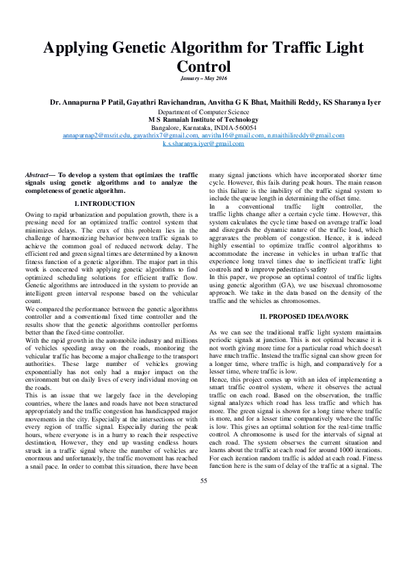 Pdf Applying Genetic Algorithm For Traffic Light Control