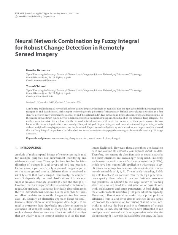 (PDF) Neural Network Combination by Fuzzy Integral for Robust Change Detection in Remotely ...