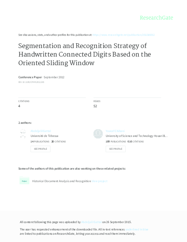 Pdf Segmentation And Recognition Strategy Of Handwritten Connected Digits Based On The