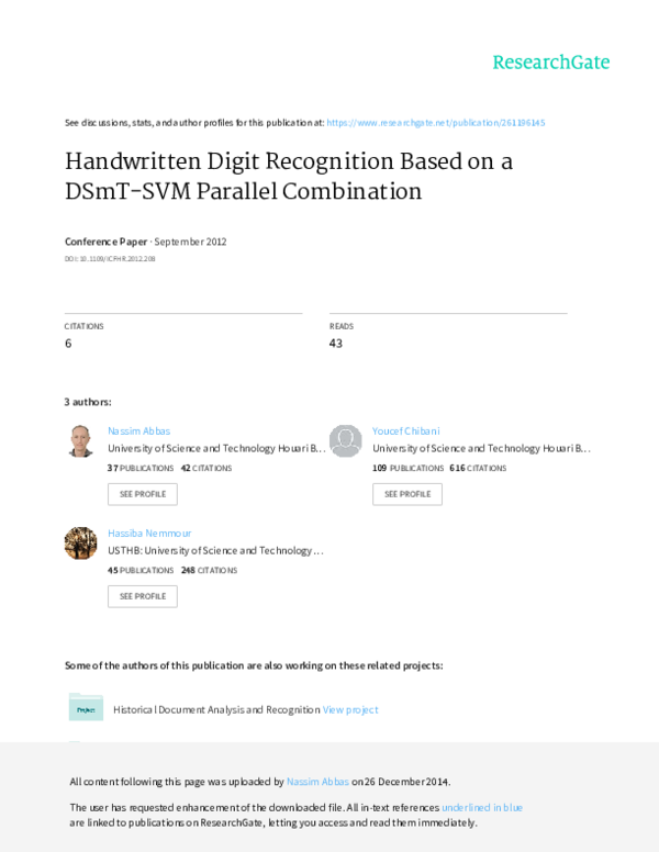 Pdf Handwritten Digit Recognition Based On A Dsmt Svm Parallel Combination Youcef Chibani
