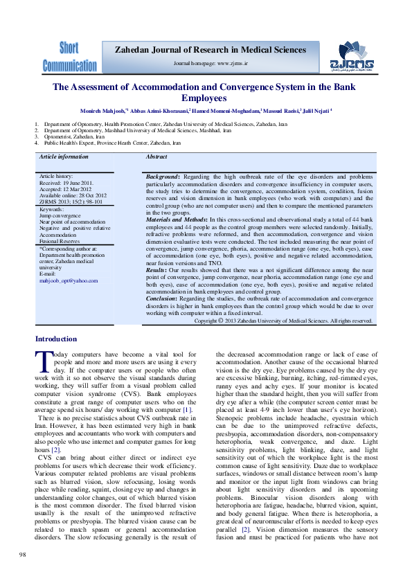(PDF) The Assessment of Accommodation and Convergence System in the ...