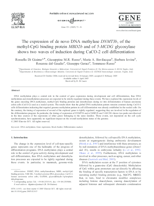 (PDF) The expression of de novo DNA methylase DNMT3b, of the methyl-CpG ...